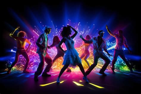 A Group Of People Dancing In Colorful Lights Premium Ai Generated Image