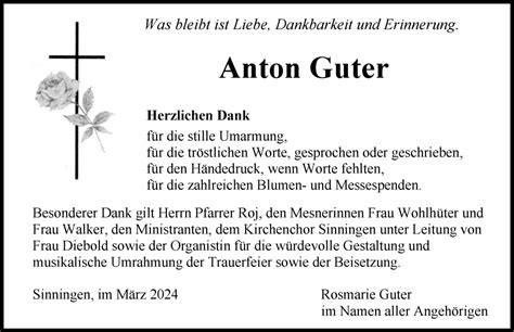 Traueranzeigen Von Anton Guter Augsburger Allgemeine Zeitung