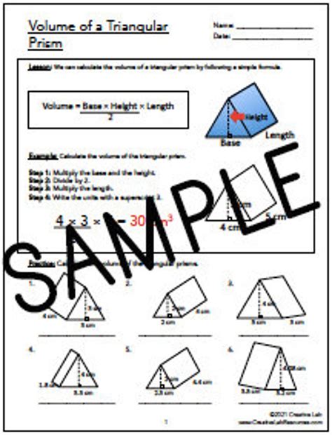 volume of triangular prisms lesson and practice questions 100