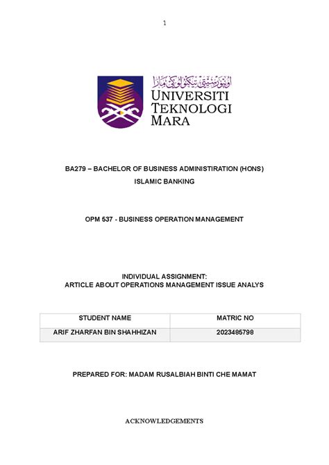 Arif Zharfan Bin Shahhizan 2023485798 Individual Assignment Opm 537