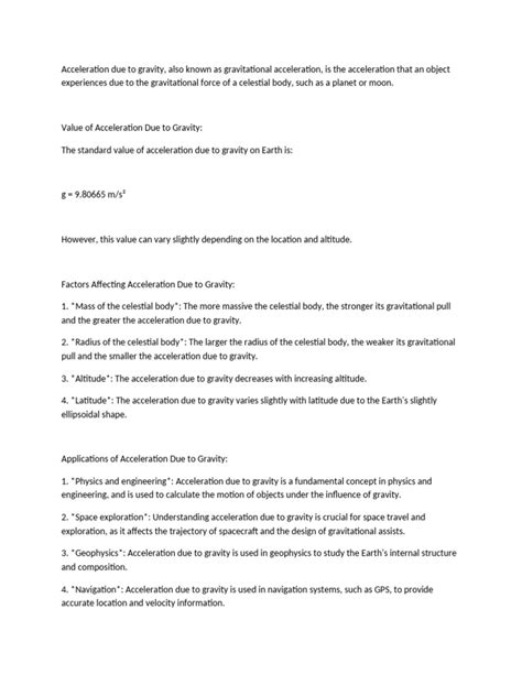 Acceleration Due To Gravity Pdf