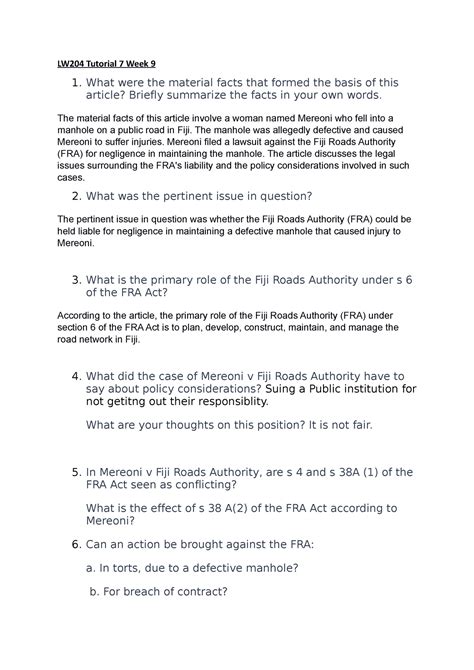 Lw204 Tutorial 7 Week 9 Semester 2 2023 Emalus Campus F2f Mode