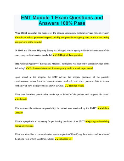 Emt Module Exam Questions And Answers Pass Scholarfriends