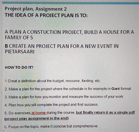 Solved Project Plan Assignment 2 The Idea Of A Project Plan