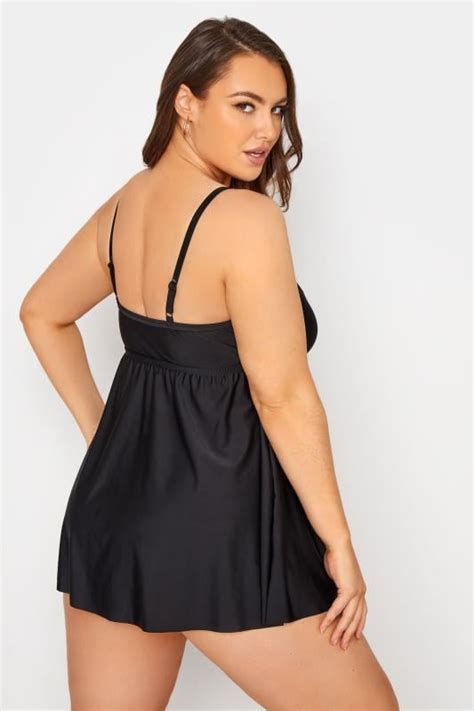 Plus Size Black Mesh Panel Tummy Control Swim Dress Yours Clothing