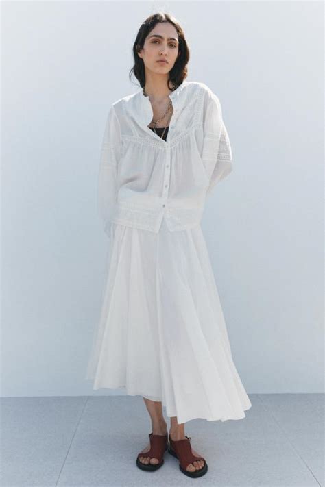 Embroidered Romantic Blouse Zw Collection Ecru Zara Canada