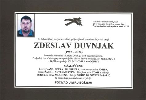 Zdeslav Duvnjak Osmrtnice Livno