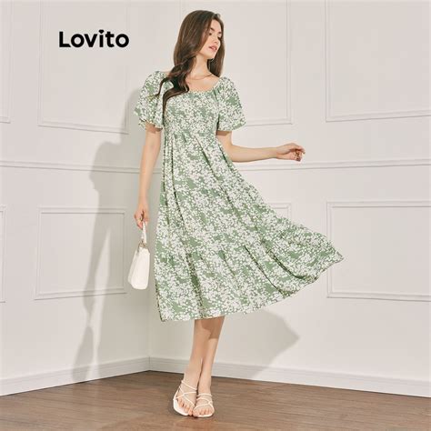 Lovito Vestido Feminino Casual Com Babados Na Bainha E Babados