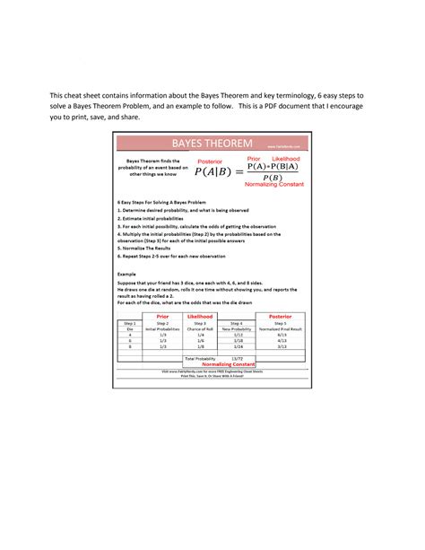 Solution Bayes Theorem Cheatsheet Studypool