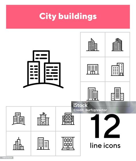 城市建築線圖示集向量圖形及更多一組物體圖片 一組物體 住宅區 俄羅斯 Istock