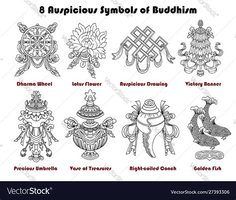 Set With Eight Auspicious Symbols Buddhism Vector Image