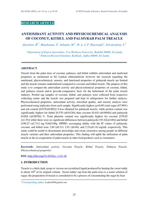 Pdf Antioxidant Activity And Physicochemical Analysis Of Coconut Kithul And Palmyrah Palm