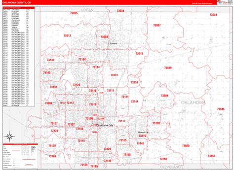 Oklahoma County Ok Zip Code Wall Map Red Line Style By Marketmaps