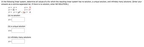 Solved In The Following Linear System Determine All Values Chegg Com