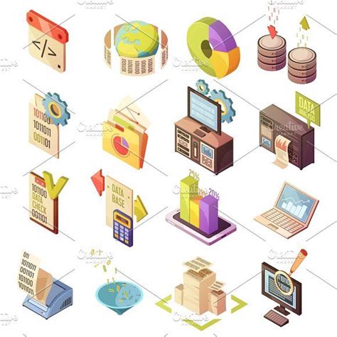 Data Analysis Isometric Elements Set