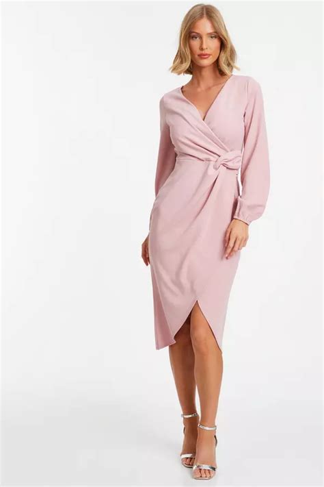 Pink Knot Front Wrap Midi Dress Quiz Clothing