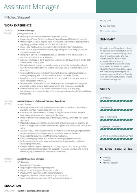 Assistant Manager Resume Samples And Templates Visualcv