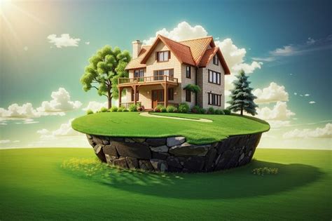 Premium Photo House On Earth And Green Grass In Real Estate Sale Or