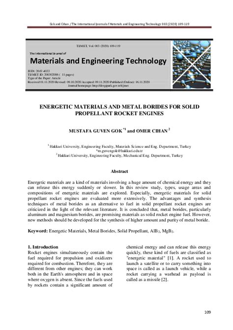 Pdf Energetic Materials And Metal Borides For Solid Propellant Rocket