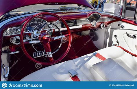 Closeup Of A Classic 1956 Bel Air Burgundy Cherry Colored Chevy Car