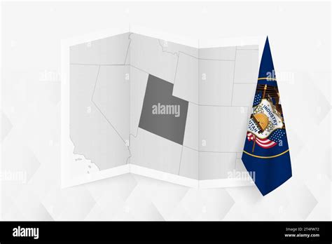 A Grayscale Map Of Utah With A Hanging Utah Flag On One Side Vector