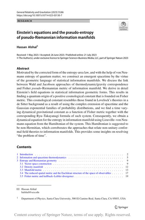 Einsteins Equations And The Pseudo Entropy Of Pseudo Riemannian