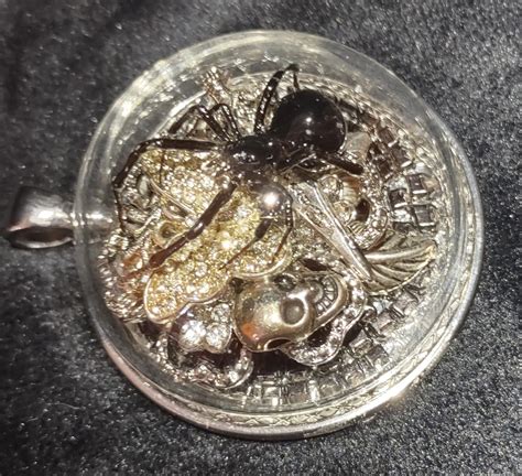 Real Black Widow Spider Pendant Necklace Big Glass Crystal Covered