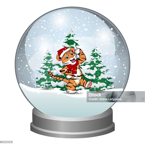 크리스마스 트리와 숲 호랑이와 스노우 글로브 겨울 동화 벡터 그림입니다 12월에 대한 스톡 벡터 아트 및 기타 이미지 12월 2022년 가문비나무 Istock