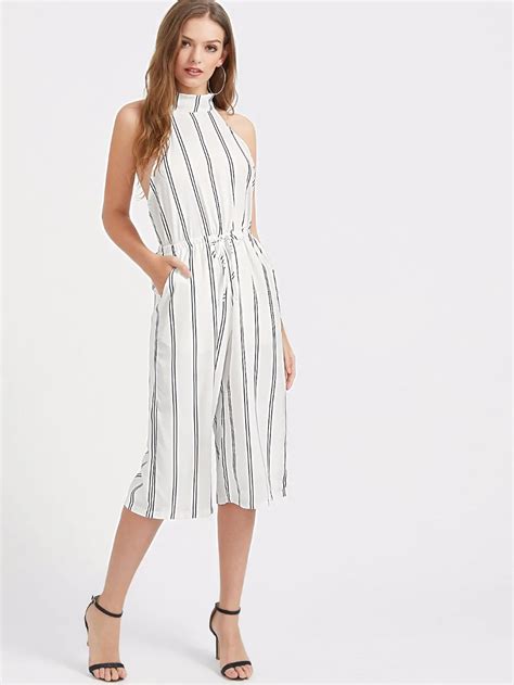 Sexy Summer Women Chiffon Jumpsuit Lace Up Halter Cold Shoulder
