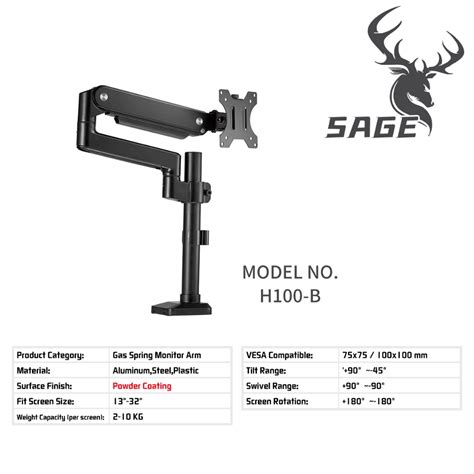 Jual Sage H100 Gas Spring Arm Bracket Monitor Tv Stand Jepit Pc Monior Shopee Indonesia