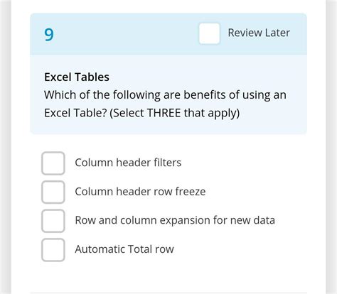 Solved Review Later Excel Tables Which Of The Following Are Chegg