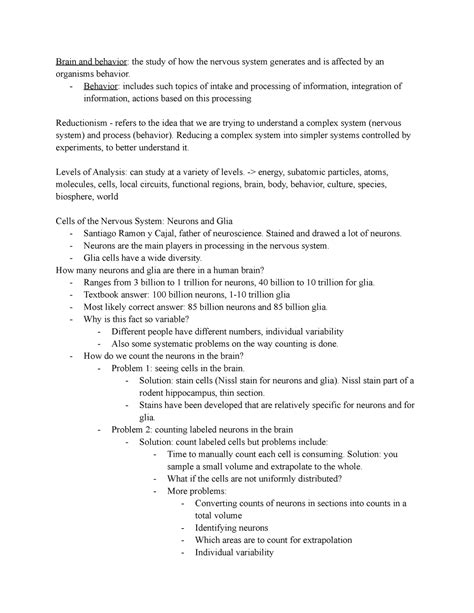 PSYC Lecture Brain And Behavior The Study Of How The Nervous System Generates And Is