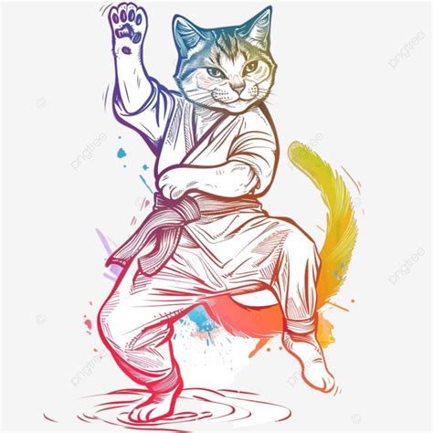 무지개 그라데이션 선 그리기 만화 행복한 고양이 가라테 발로 고양이 행복하다 웃고있는 Png 일러스트 및 이미지 에 대한
