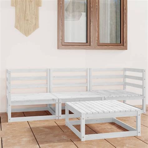 4 Peças Conjunto Lounge De Jardim Pinho Maciço Branco 3075325