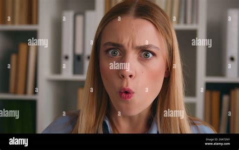 Shocked Female Face Big Eyes Open Mouth Portrait Amazed Astonished