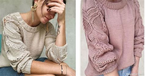 ПУЛОВЕР СПИЦАМИ С ЯПОНСКИМ УЗОРОМ НА РУКАВАХ Японские узоры Длинные свитера Пуловер