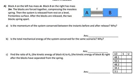 solved block a on the left has mass m block b on the right has mass