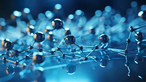 Blue Molecule Atoms Structures On Blue Liquid Serum Background Medical