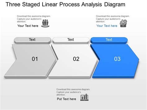 Three Staged Linear Process Analysis Diagram Powerpoint Template Slide