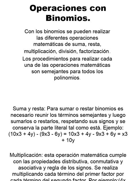 Operaciones Con Binomios Pdf