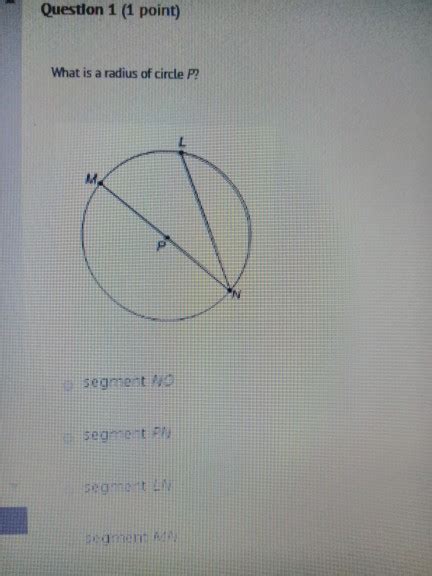 Solved Questlon 1 1 Point What Is A Radius Of Circle P 1m