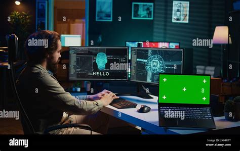 engineer with eeg headset on programming brain transfer into computer