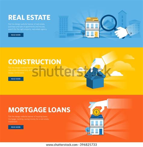 Set Flat Line Design Web Banners Stock Vector Royalty Free Shutterstock