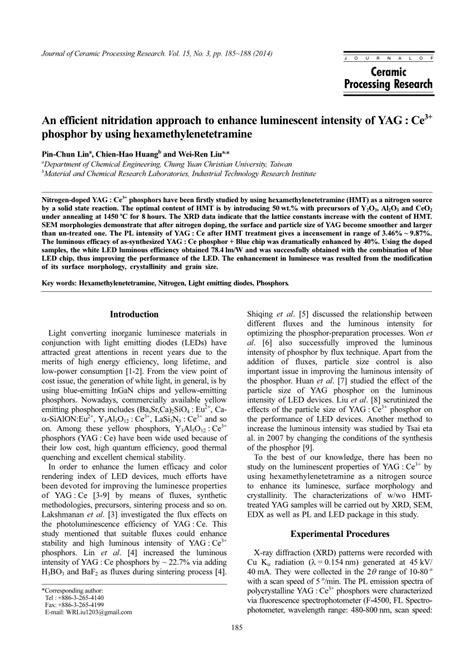 Pdf An Efficient Nitridation Approach To Enhance Luminescent Intensity Of Yag Ce3 Phosphor