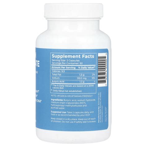 BodyBio, Sodium Butyrate, 100 Non-GMO Capsules