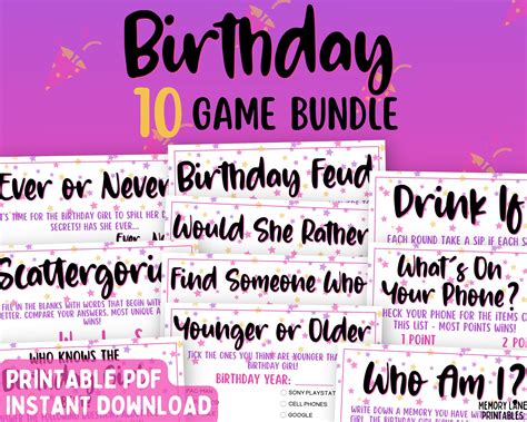 Birthday Games Bundle 5 Birthday Games For Her Adult Birthday Party