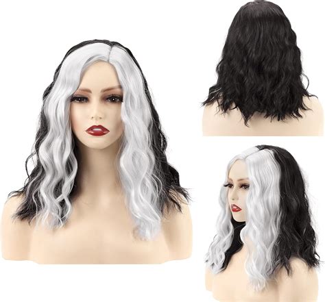 Meiriyfa Black And White Wigs For Women 14″ Short Curly Wavy Bob Wig
