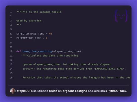 Stephl S Solution For Guido S Gorgeous Lasagna In Python On Exercism