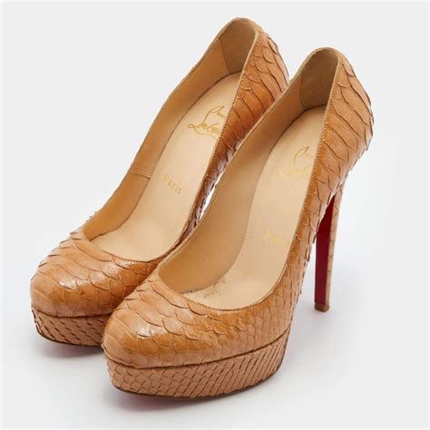 Christian Louboutin Light Brown Python Leather Bianca Platform Pumps