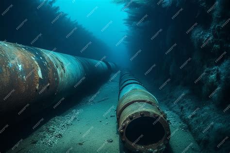 Premium Ai Image Subaquatic Metallic Pipelines Submerged Engineering